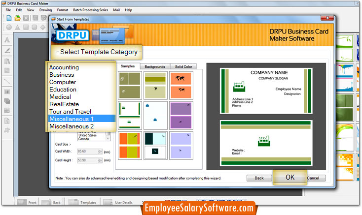 Screenshots of business card maker software to learn how to create ...