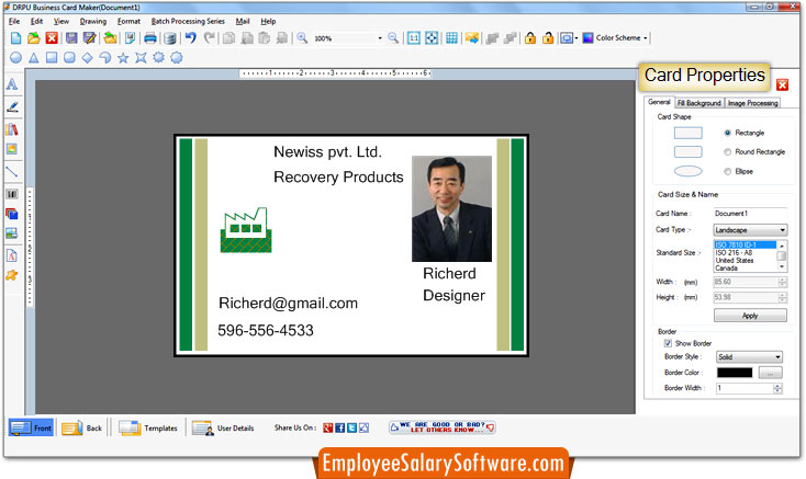 Screenshots of business card maker software to learn how to create ...