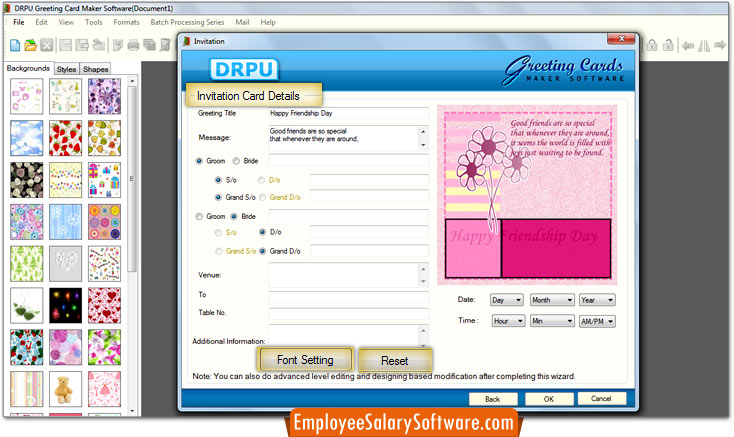 Screenshots of greeting card maker software to learn how to create greeting cards