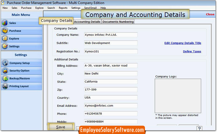Screenshots of Multi Company Purchase Order Software to view process